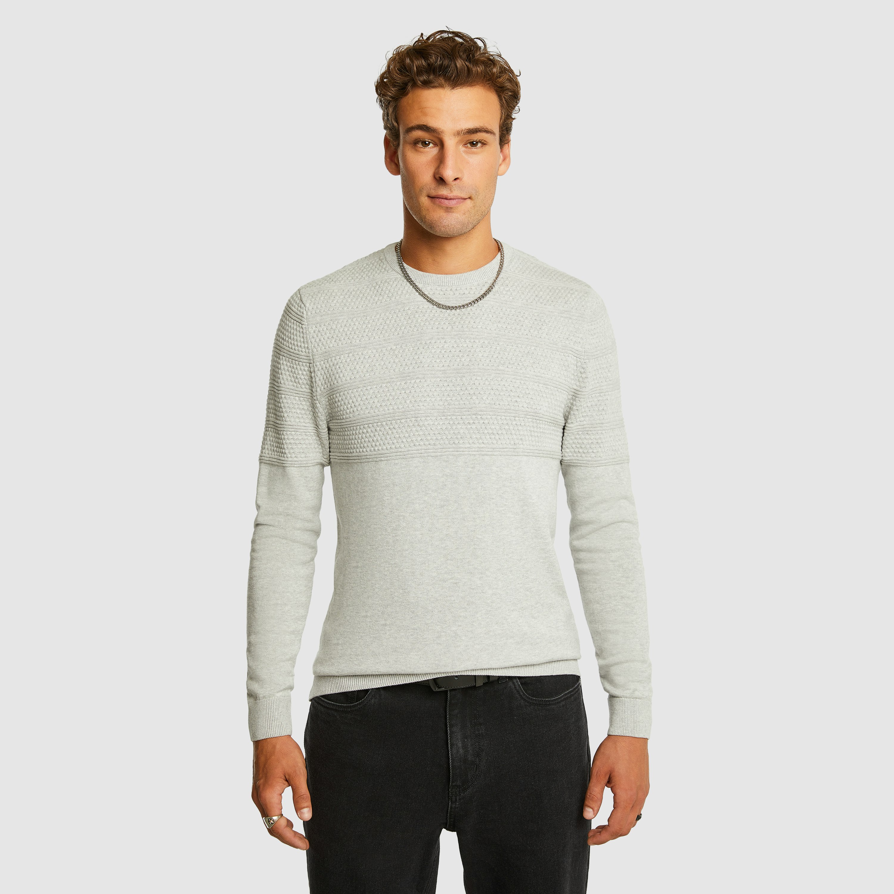 Mid Grey Marle Jones Crew Neck Knit Jumper | Men's Tops | yd AU