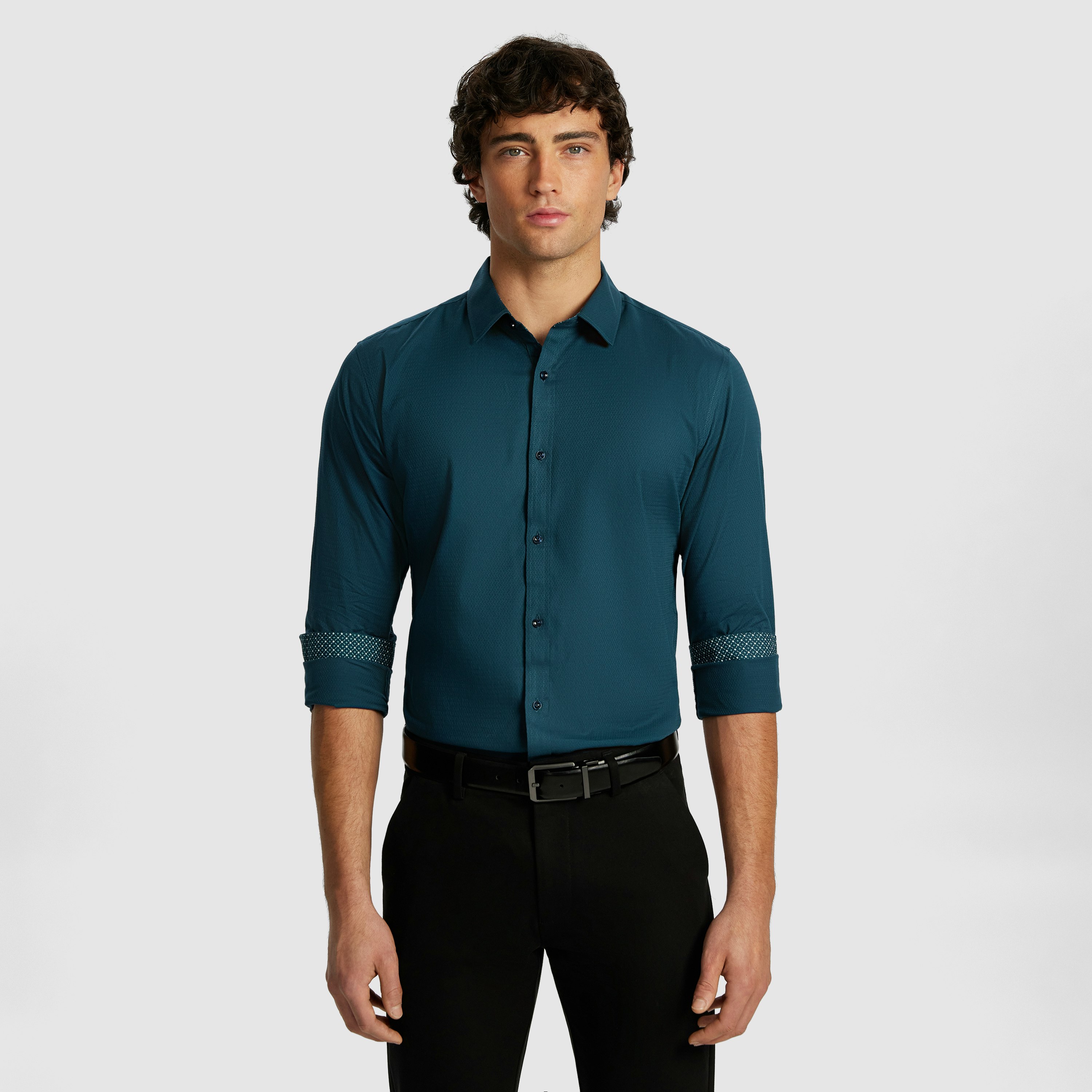 Teal Ace Textured Slim Shirt | Men's Tops | yd NZ