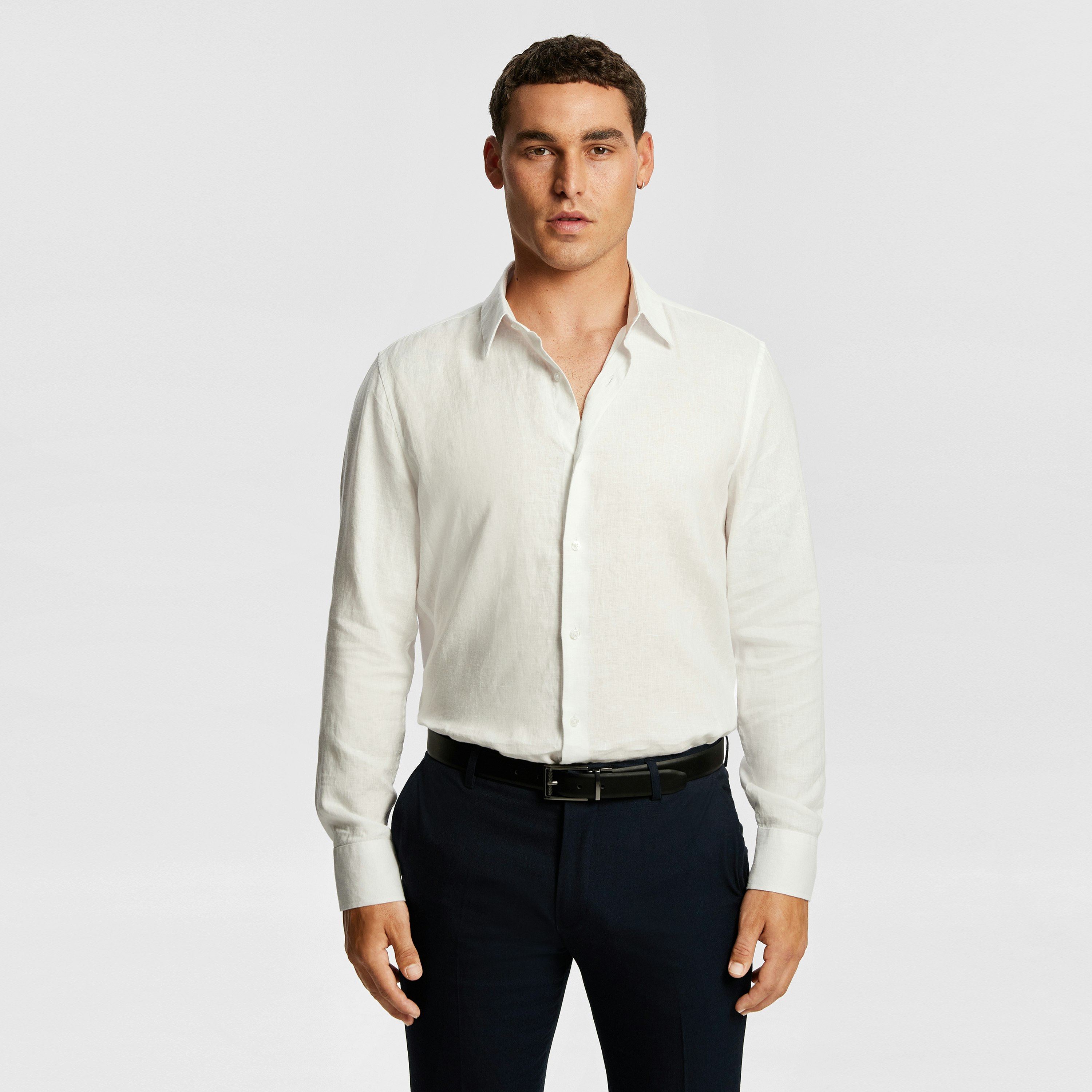 White Long Island Smart Linen Shirt | Men's Tops | yd AU