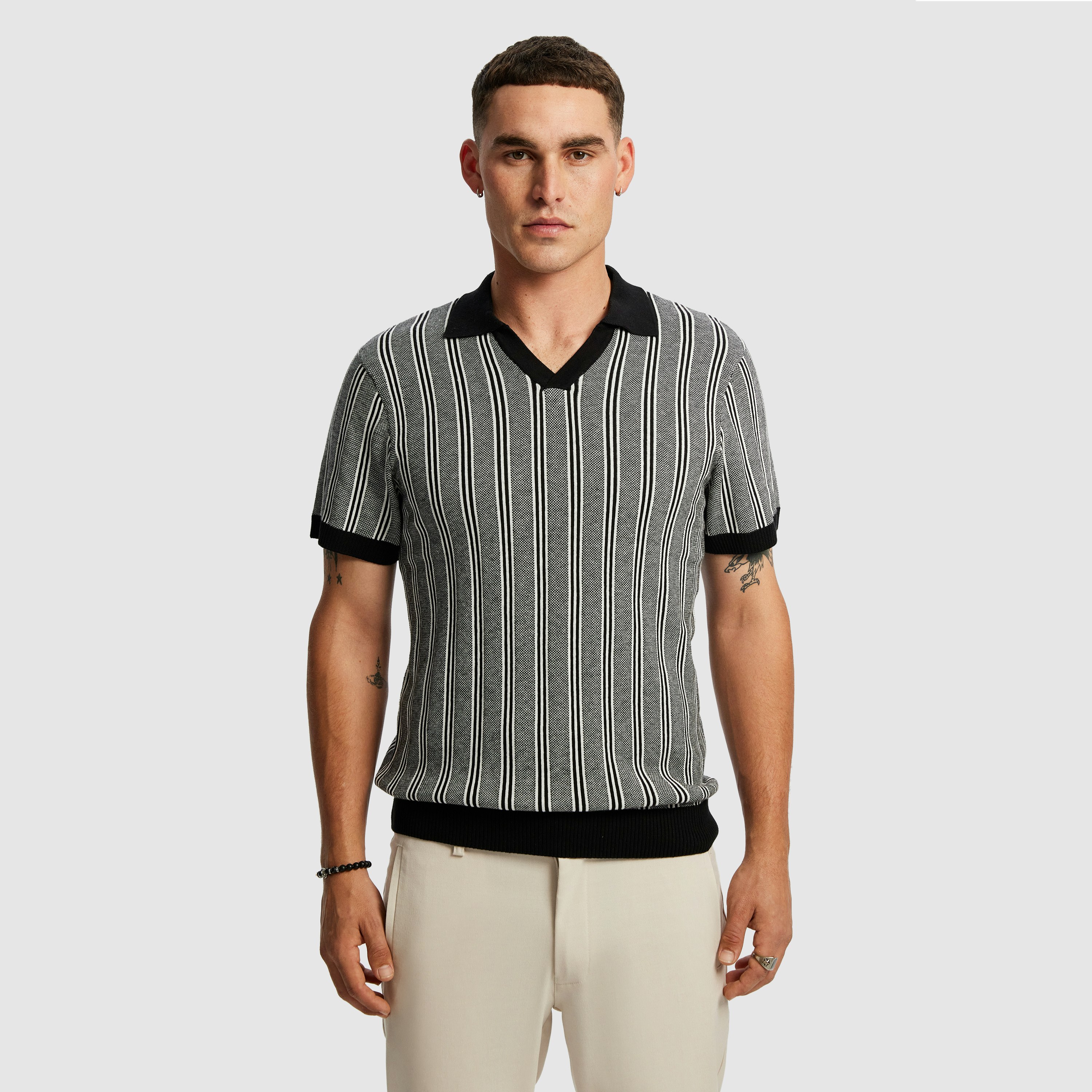 Black Hamilton Knitted Polo Shirt | Men's Tops | yd AU