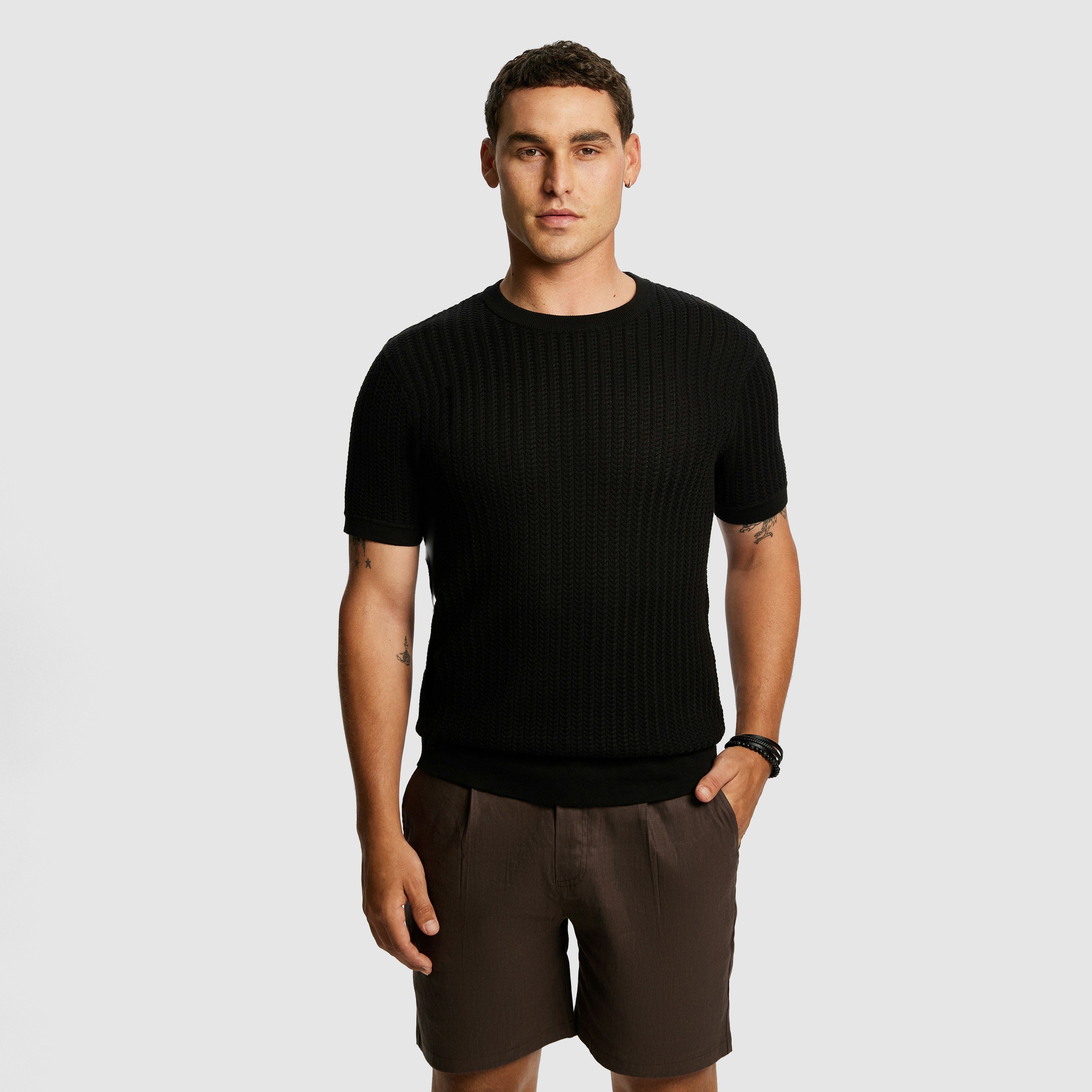 Black Theodore Knitted Tee | Men's Tops | yd AU