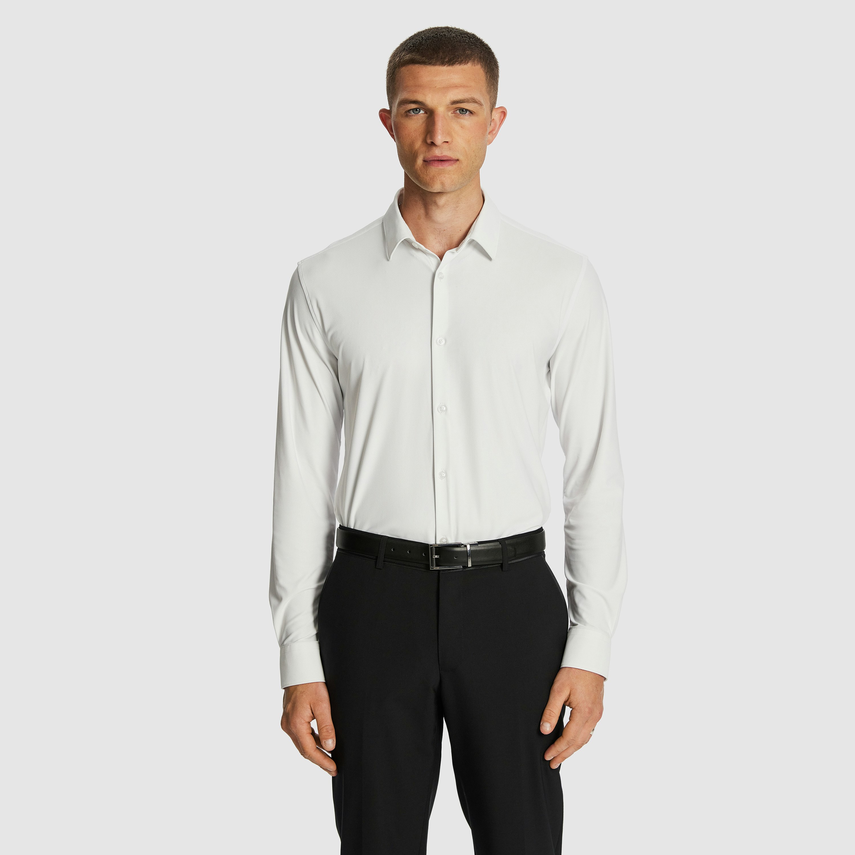 White Retract Slim Fit Super Stretch Tech Dress Shirt | Men's Tops | yd NZ